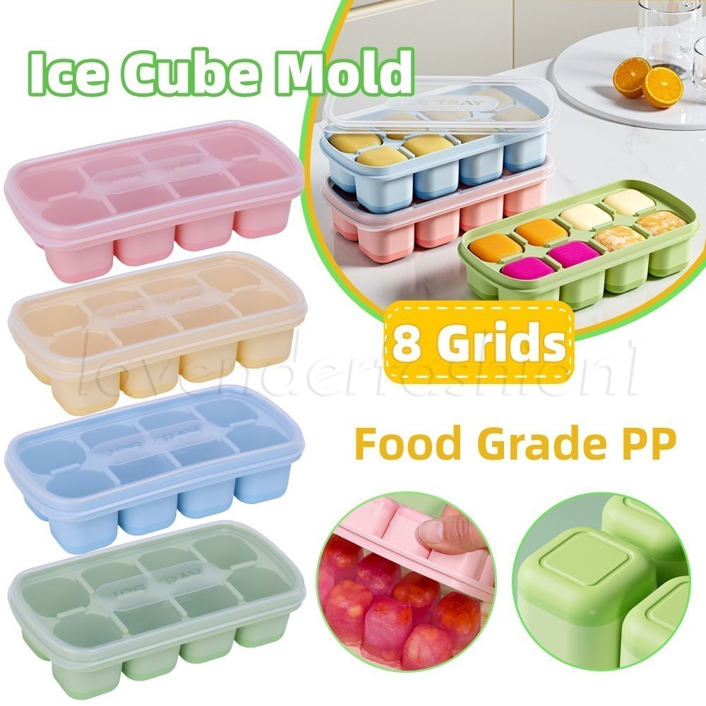 Ice Cube Mold - Square, Silicone, Reusable - Tray Kitchen Bar Tools - 8 ...