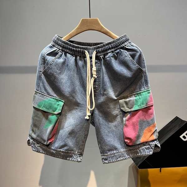 baggy jorts jorts jorts men Summer New Style Split Stitching Overalls ...