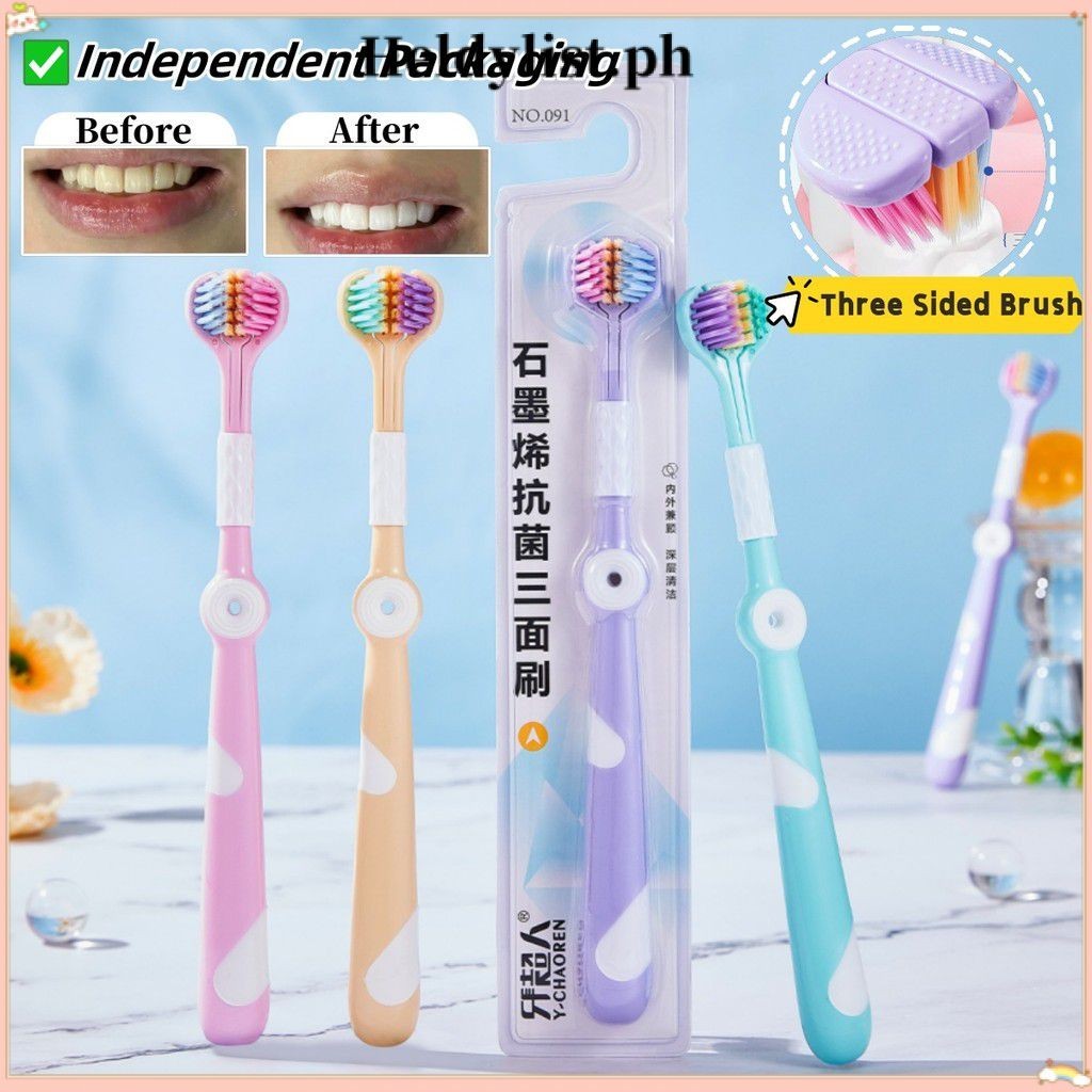 Three Sided Adult Toothbrush Graphene Antibacterial 360° Wraparound ...