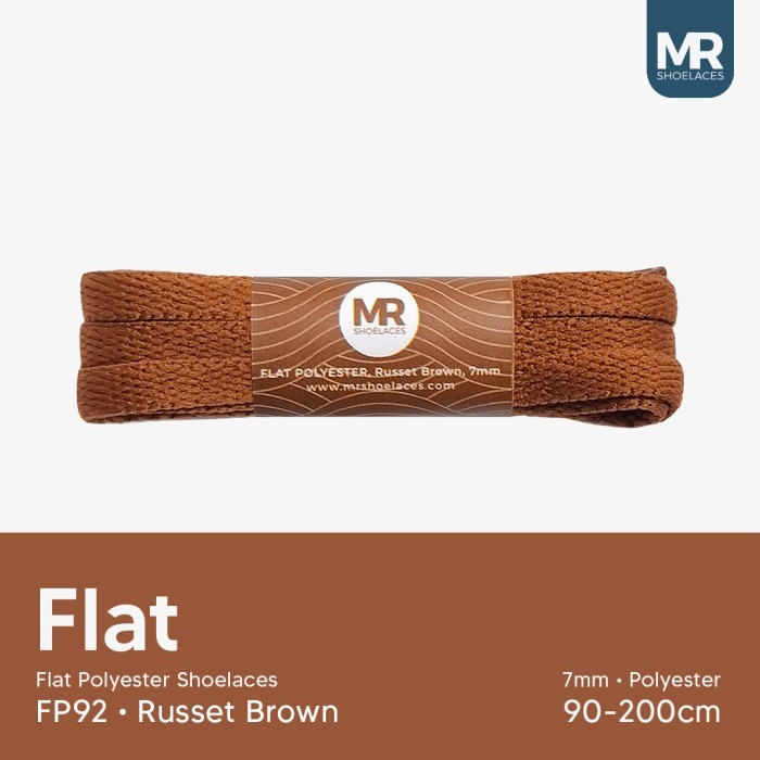 Mr Shoelaces FP92 Ruset Brown Flat Polyester Shoelaces 7mm 80cm 90cm ...