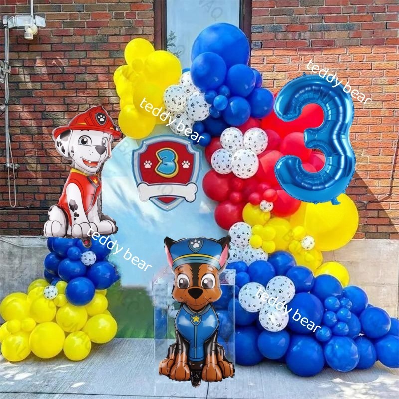 Paws Patrol Party Balloons Marshall Chase Theme Garland 32"blue Number Balloon Mini Dog Paw Foil ...