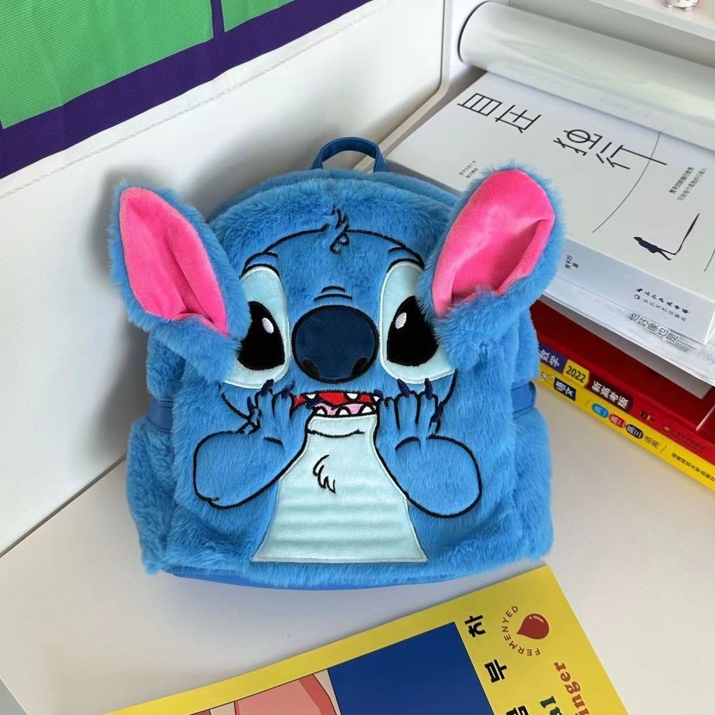 Plush high-capacity backpack, ins Stitch, versatile deep blue color ...