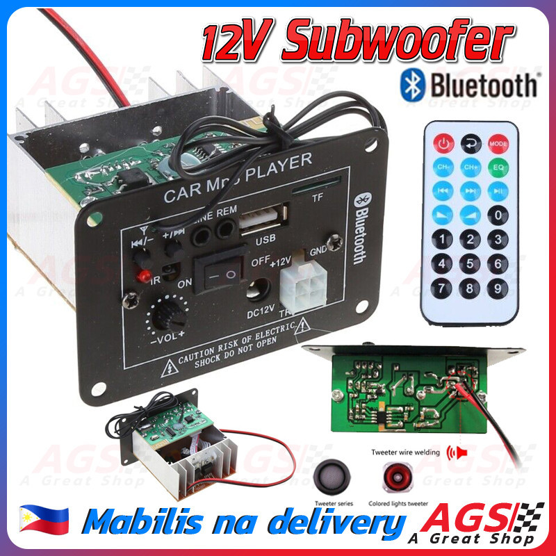 12V Bluetooth Car Subwoofer HiFi Bass Power Amplifier USB TF AUX Stereo ...