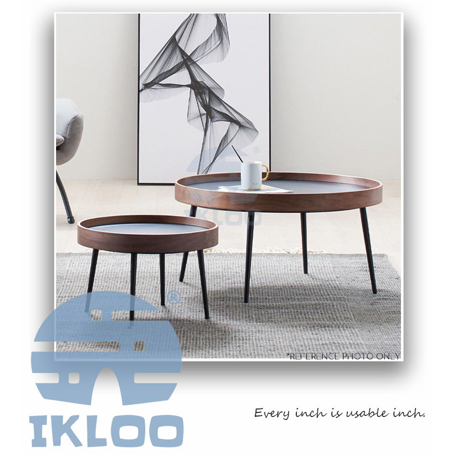 Ikloo nordic wood round walnut black coffee living double center table side table | Shopee ...