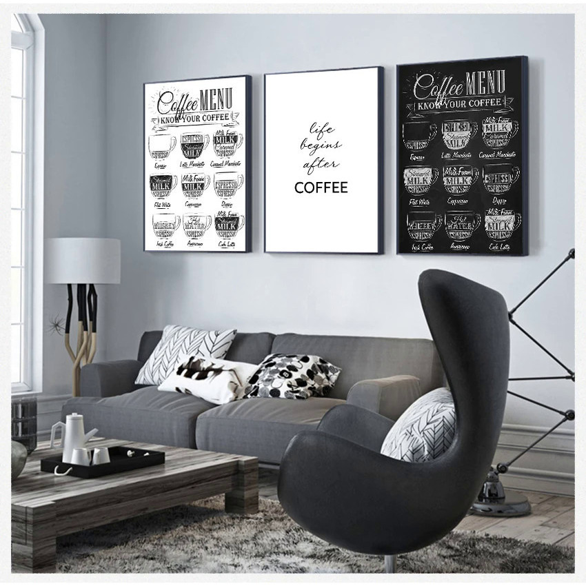 Art Canvas Painting for Cafe Wall Decoration, Nordic Coffee Menu Wall ...