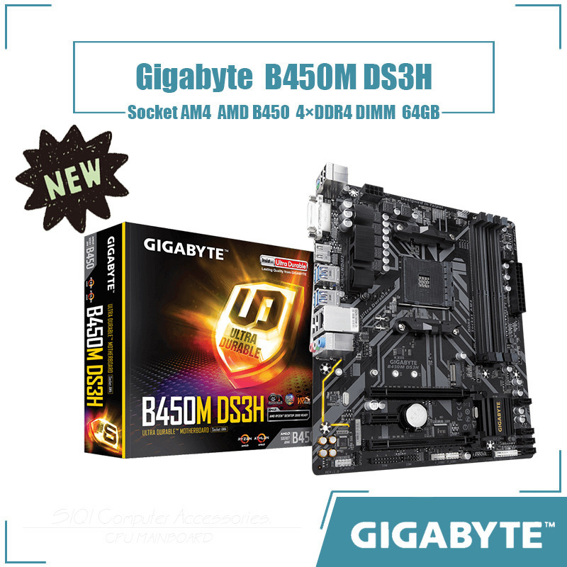 Gigabyte B450M DS3H motherboard Socket AM4 4xDDR4 DIMM Using AMD B450 ...