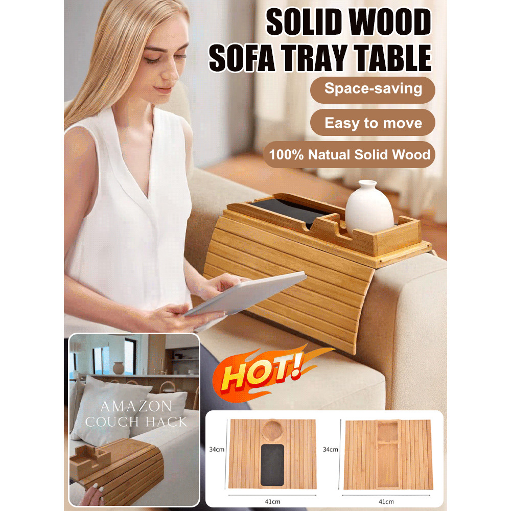 Solid Wood Foldable Storage Tray Dual Purpose Snack Tray | Shopee ...