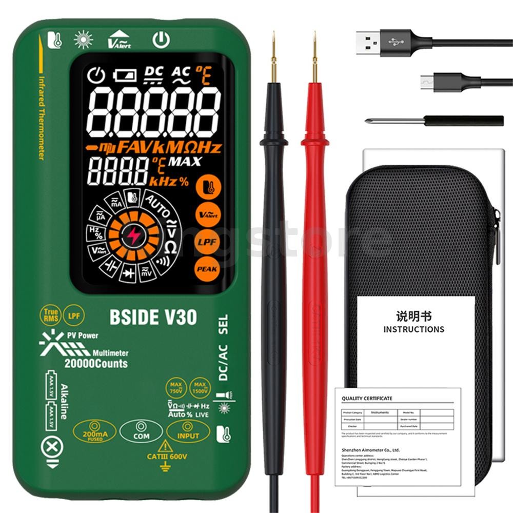 BSIDE V30 Digital Multimeter Infrared Thermometer Measures AC/DC ...