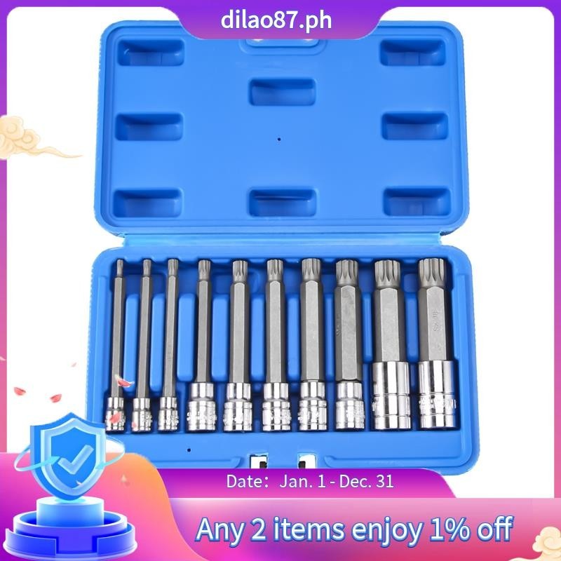 10 Piece 4 inch Spline Tip Bit Socket Set M-Type Universal Sleeve M4 ...