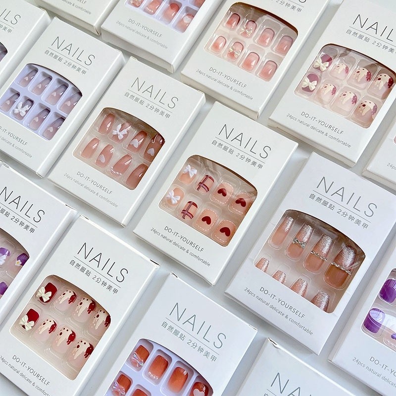 Fake Nails 24PCS With Jelly Glue Extension Set With Glue Nail Drill ...