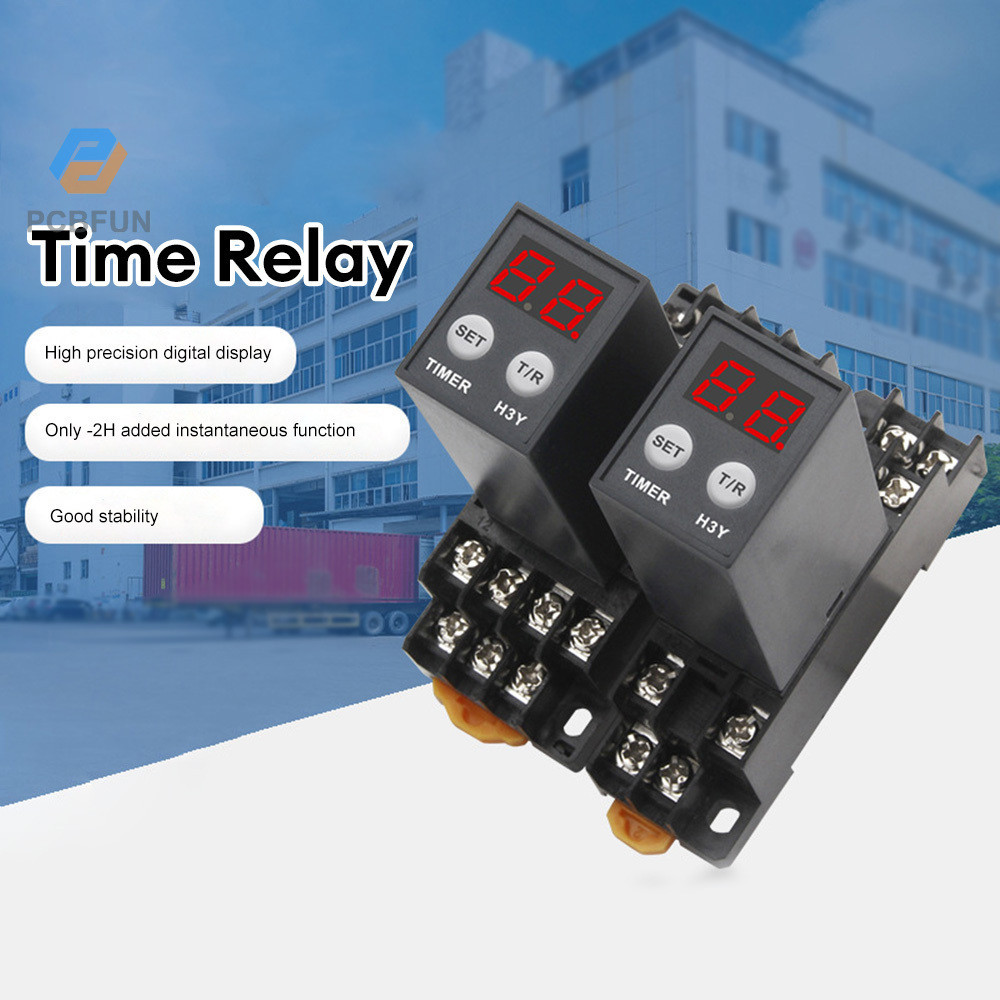 Pcbfun JSZ6 Small H3Y-2/ H3Y-2H / H3Y-4 Digital Display Ring Time Control Delay Relay With Base ...