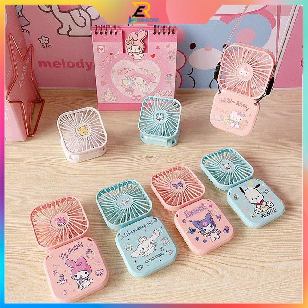 Sanrio Mini Fan Hellokitty Kuromi Mymelody Pachacco Cinnamoroll Folding ...