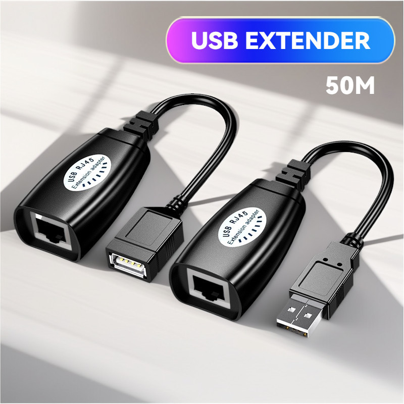 USB Extender Adapter 50m Single RJ45 Ethernet CAT5E 6 Up to 150ft Cable USB 2.0 Extension ...