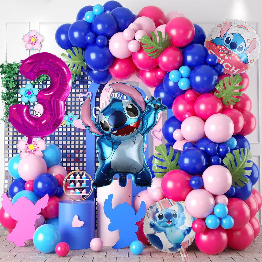 89pcs Disney Lilo & Stitch Theme Blue PINK Confetti Balloon with 32inch ...