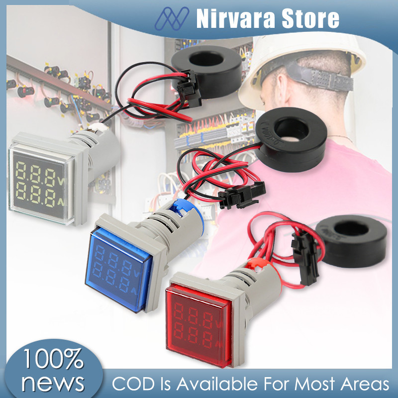 Square Digital LED Dual Display Voltmeter Ammeter Voltage Gauge Current Meter AC 60-500V 0-100A ...