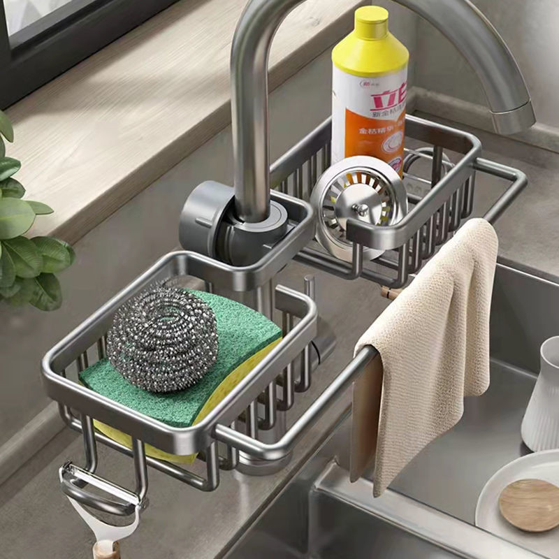 Jibaiju Kitchen Faucet Rack Household Sink Bilateral Drain Storage Rack ...