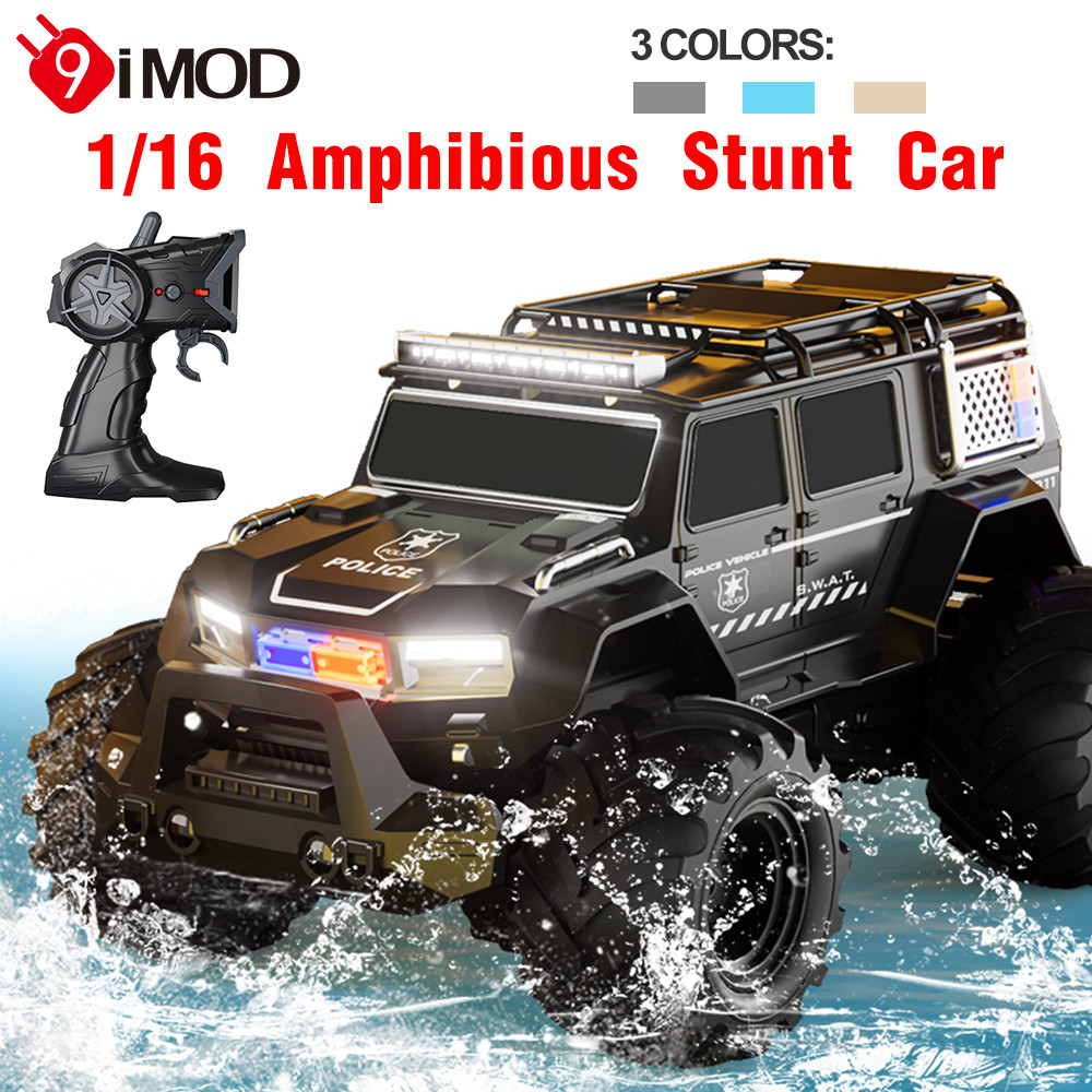 9IMOD 1/16 RC Car Amphibious Stunt Vehicle 2.4G 4WD Police Car Waterproof Climbing Off-road ...