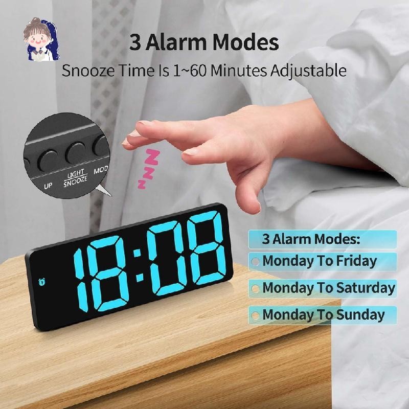 Digital Alarm Clock Voice Control Teperature Snooze Night Mode Desktop ...