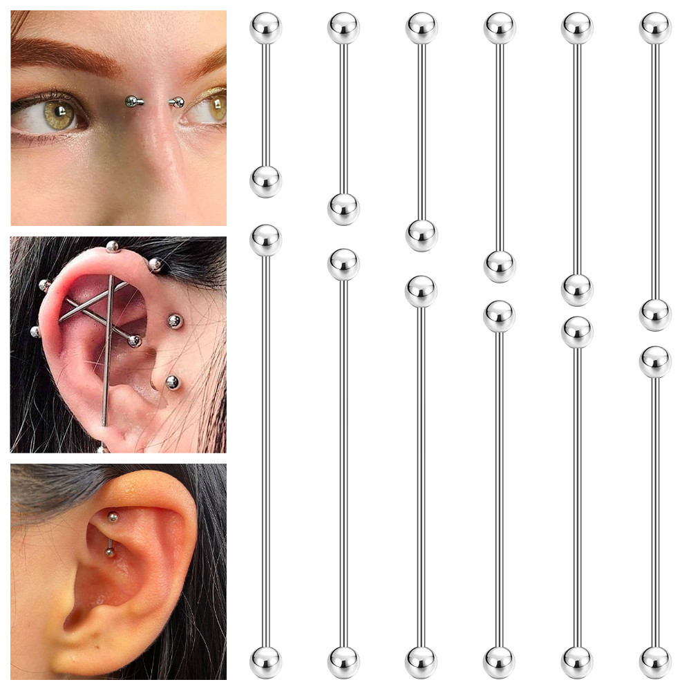 Silver Color Industrial Barbell Piercing 316L Stainlees Steel Eyebrow ...