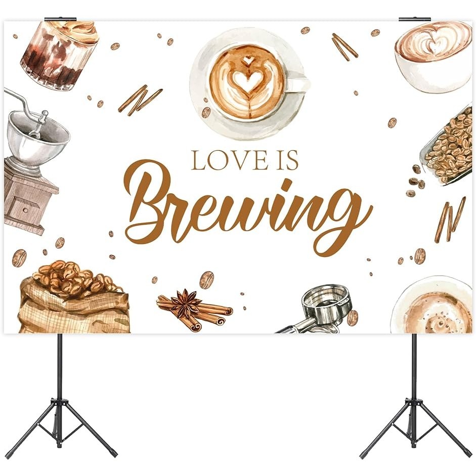 JOLLYBOOM Coffee Backdrop, Love is Brewing Bridal Shower Backdrop ...