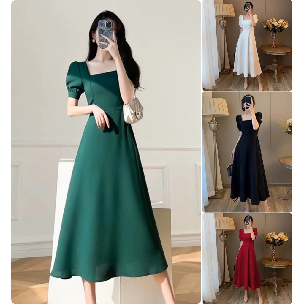 {Ship From Manila+COD} Dress for Woman White Elegant Square Neck Short ...