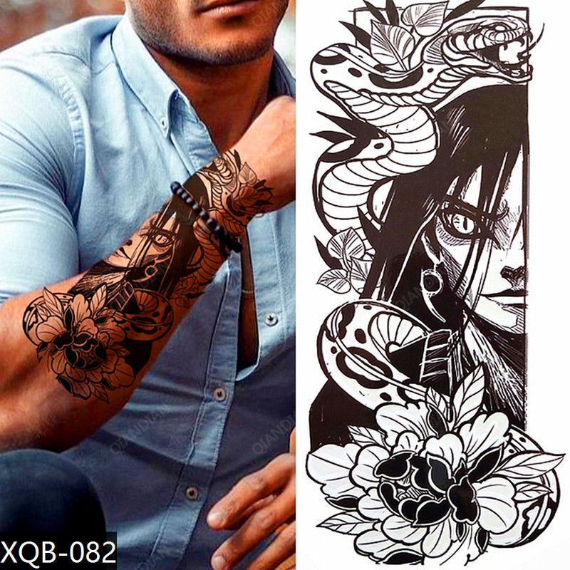 Black Half Arm Men Waterproof Temporary Tattoo Sticker Arm Cool Art ...