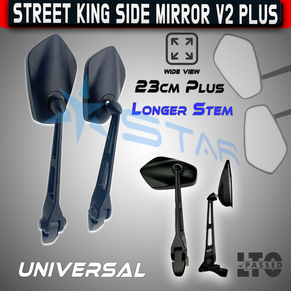 Street King v2 Side Mirror Longer Stem Bigger Clear Lens Universal CNC ...