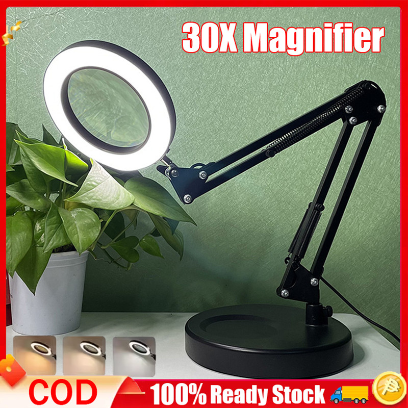 30X Magnifier Desk Lamp Magnifying Glass LED Light Foldable Desk Lamp ...