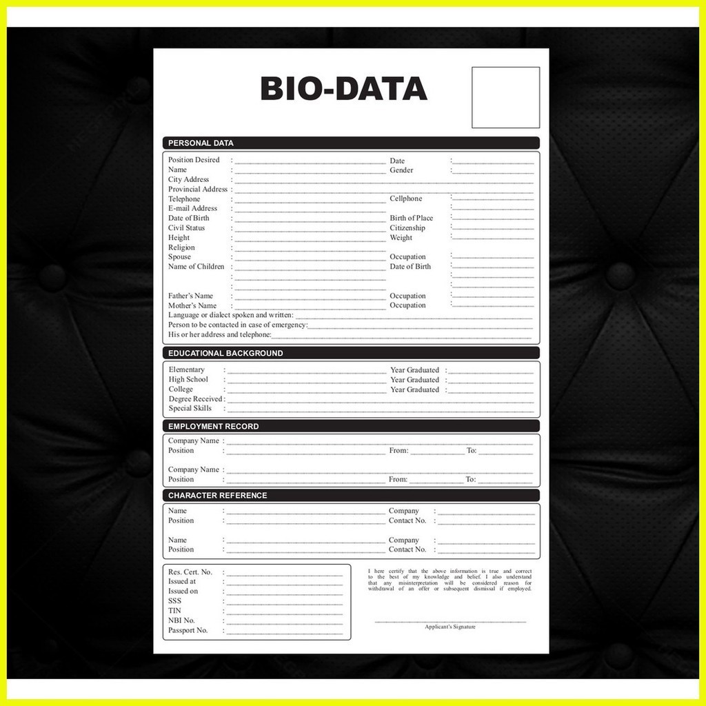 Personal BioData Forms - CMV Resume Bio Data (L) | Shopee Philippines