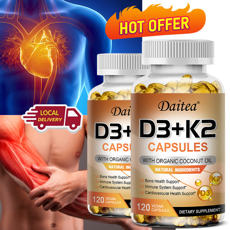 Daitea Vitamin D3 K2 Supplement with Organic Coconut Oil for Heart ...