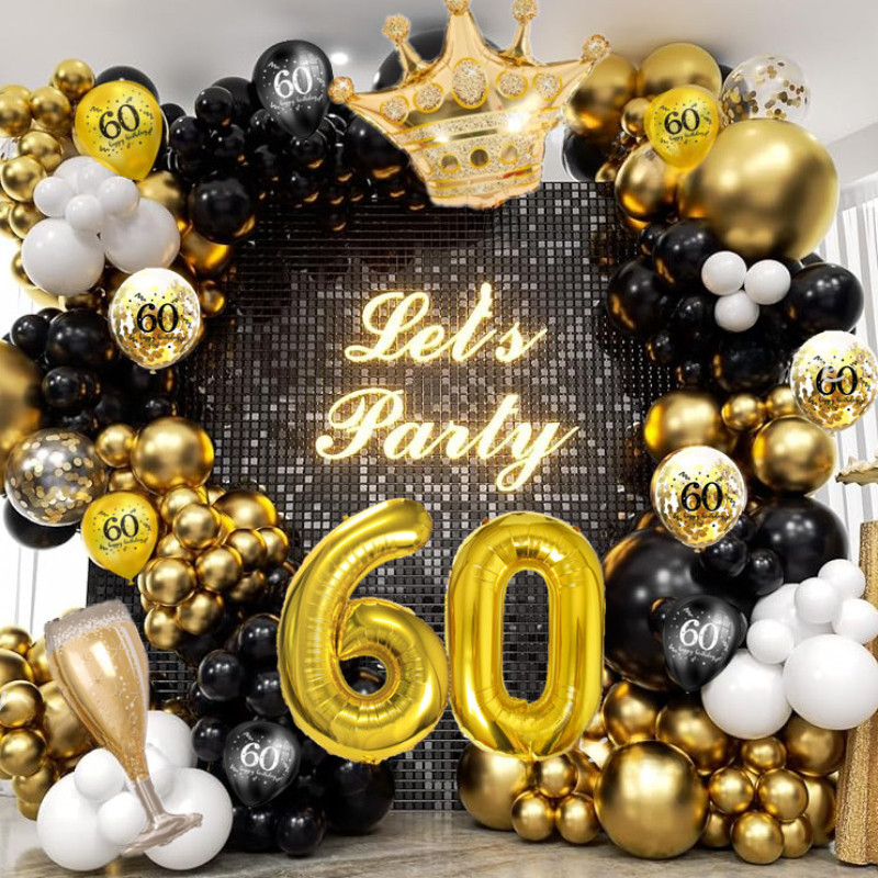 1set Happy Birthday Black Gold White Balloon Garland Arch Kit 50th 60th