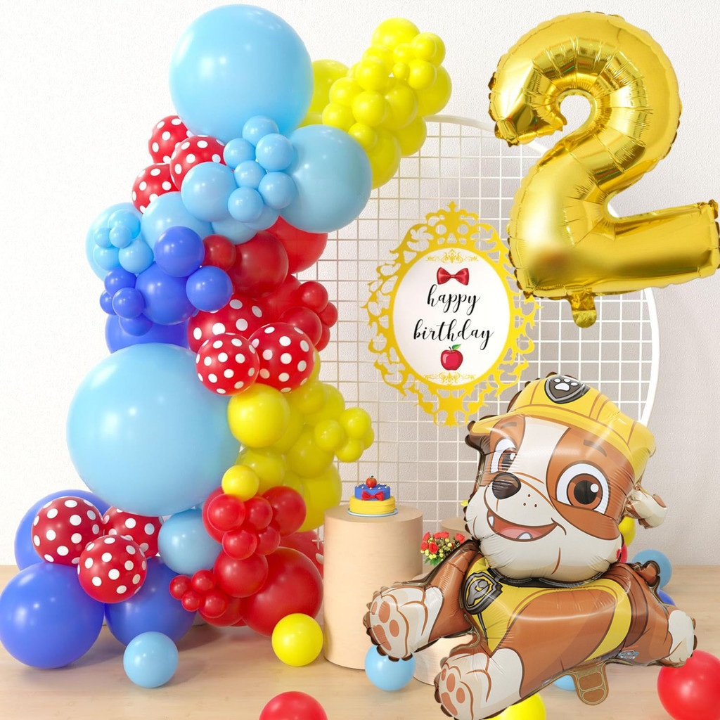 Paw Patrol Theme Rubble Balloons Garland Arch Kit Gold Number Foil ...