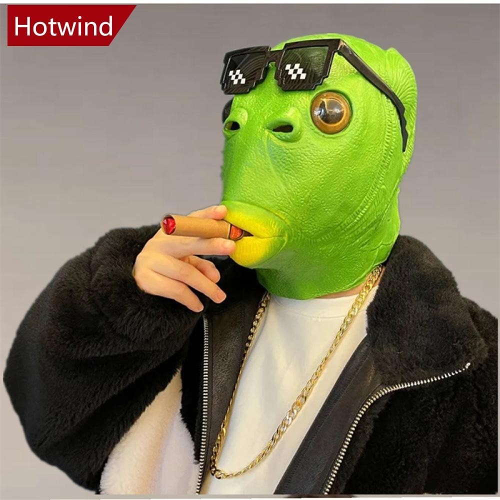 HW Funny Green Fish Head Mask Carnival Party Halloween Cosplay Latex ...