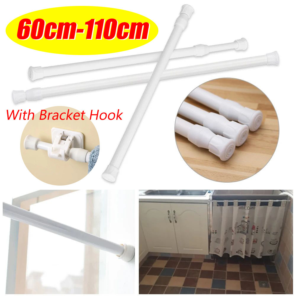 Adjustable Multifunctional Curtain Rod Metal Spring Loaded Bathroom Bar ...