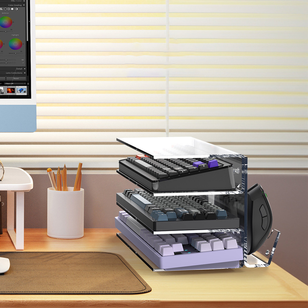 Acrylic Keyboard Mouse Storage Rack 3-Tier Keyboard Display Stand ...