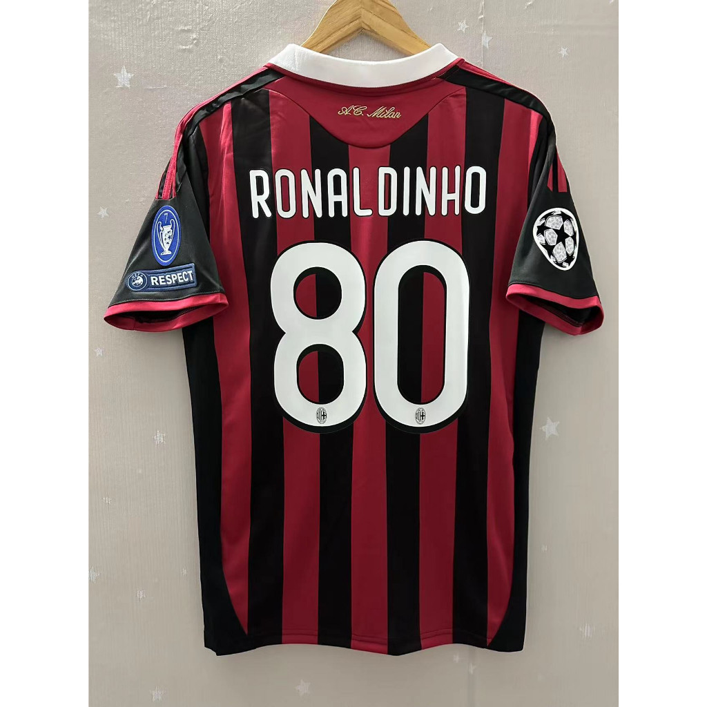 09-10 AC Milan RONALDINHO Top Quality Home Retro Soccer Jersey custom T-shirt Football Jersey ...