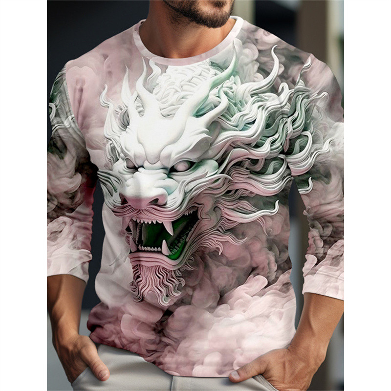 Cool Dragon Pattern T-Shirt For Men Vintage Chinese Loong 3D Printed T ...