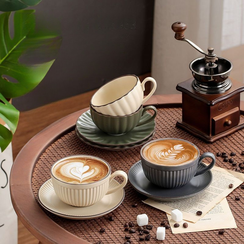 Ceramic Coffee Cup Saucer Spoon Style Latte Cup Retro Afternoon Tea Set ...