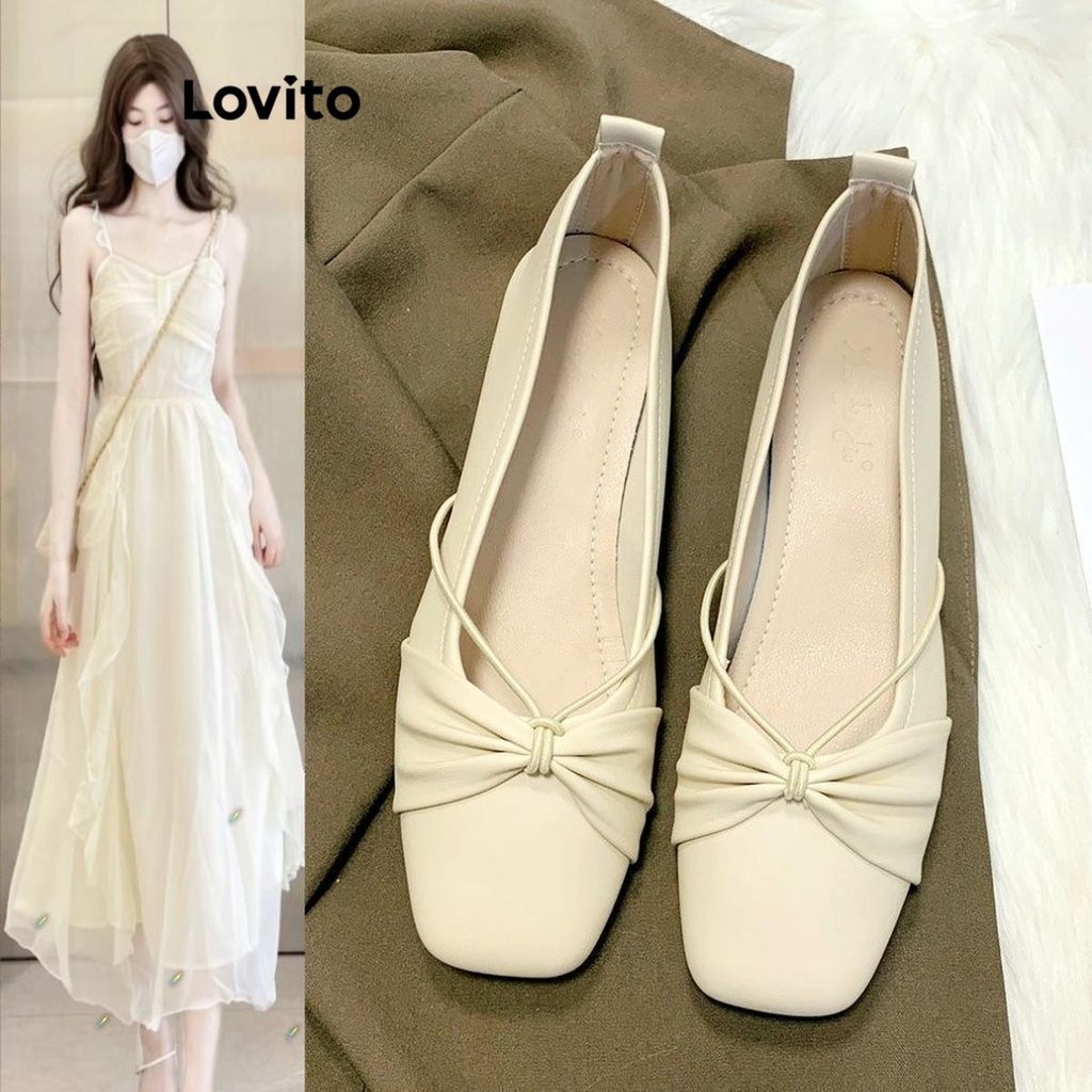 Lovito Women Elegant Plain Ballet Shoes Cross Straps Match With Skirt ...