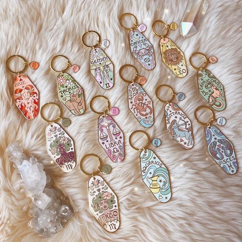 Chinese Zodiac Metal Enamel Keychain 70s Motel Bohemian Style | Shopee ...