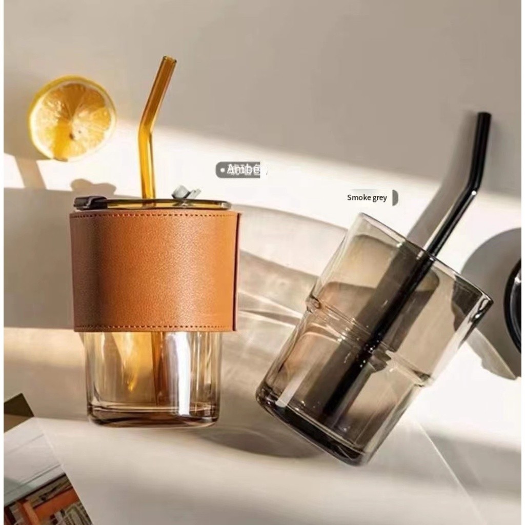 450ml glass straw coffee cup straw water cup glass cup | Shopee Philippines