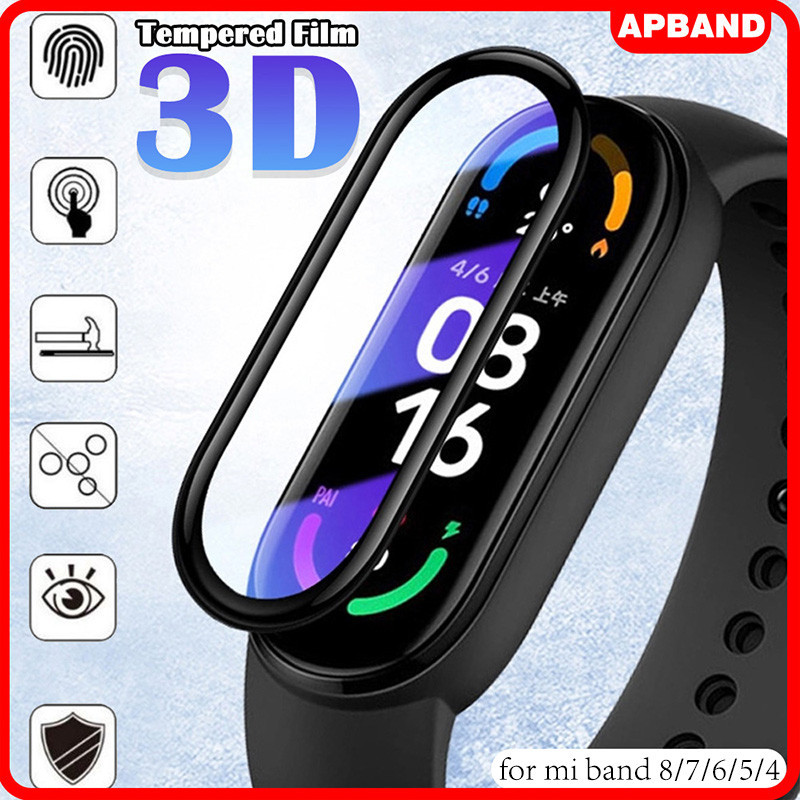 3D Screen Protector Mi Band 9 5 6 7 8 4 Xiaomi Mi Band Tempered Glass Film Cover Black Side ...