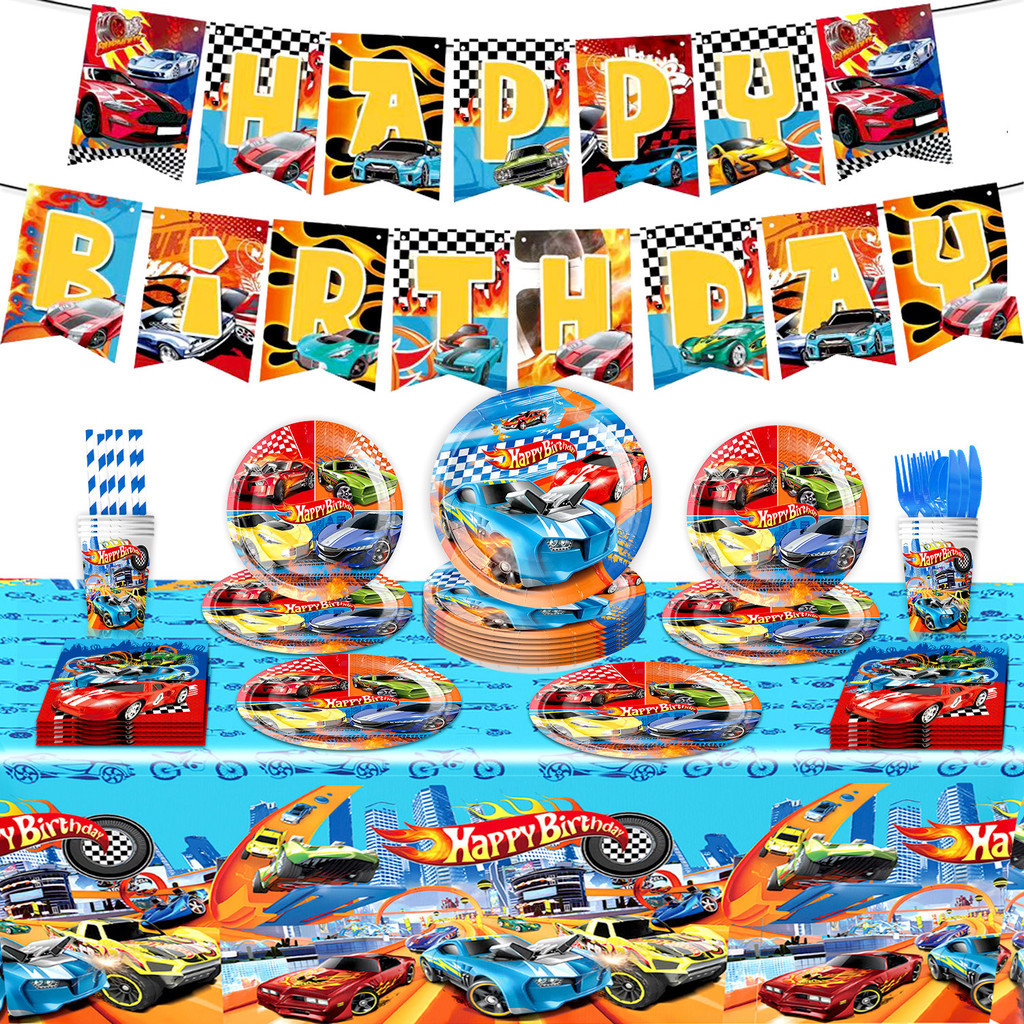 Hot Wheels Theme kids Birthday Party Decorations Racing Car Flag ...
