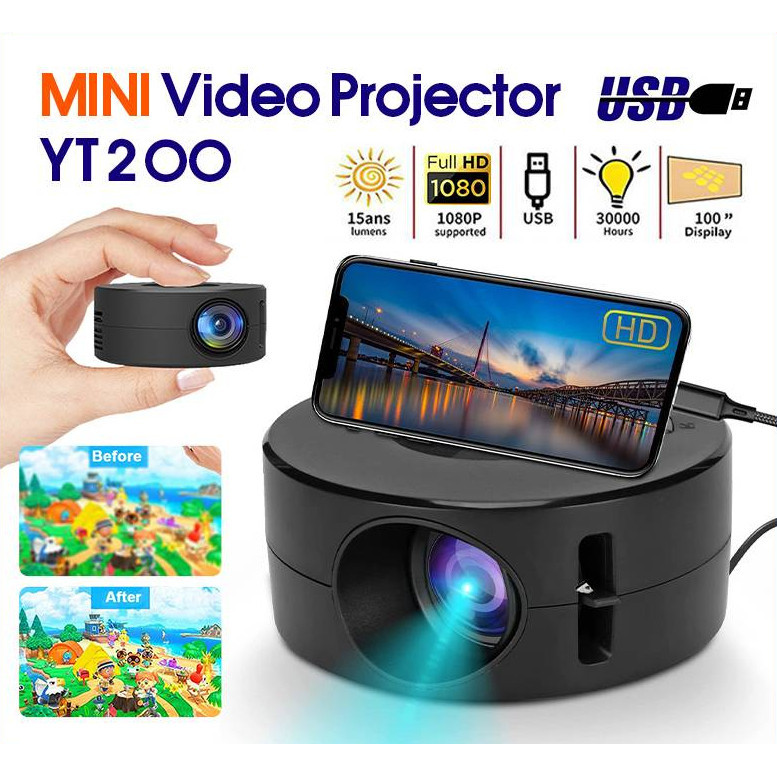 Portable YT200 Projector Mini Phone iPad Usb Projector 4k Full HD 1080P ...