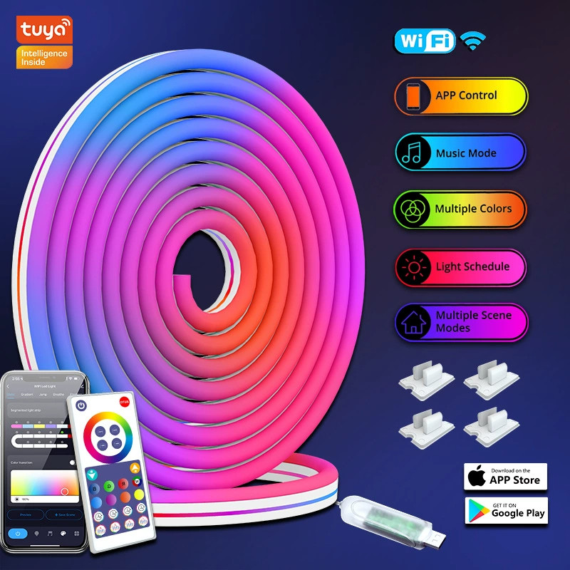 TUYA Smart RGBIC LED Strip Light APP Control IP65 Waterproof Neon Light ...
