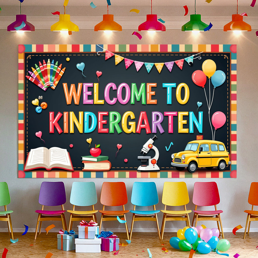 Welcome to Kindergarten Banner Back to School Kids Classroom Party ...