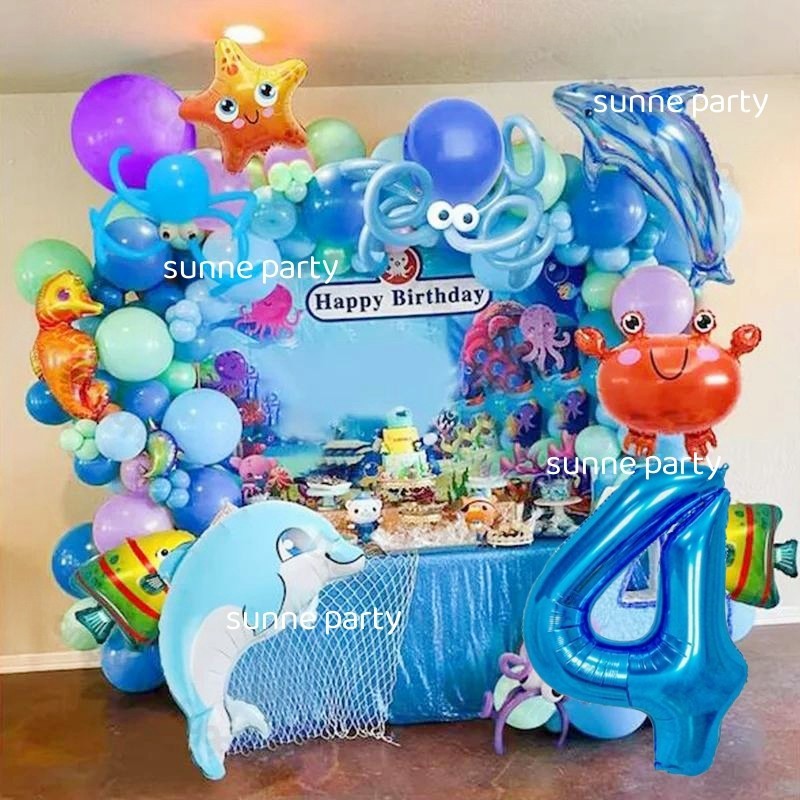 Ocean Theme Balloon Garland Arch Kit 32inch Blue Number Balloon Under ...