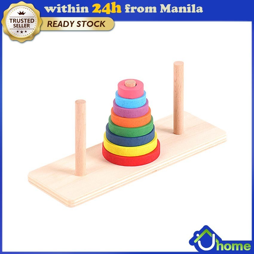【SOYACAR】Tower Of Hanoi Toy Wooden Stacking Building Block Color Shape ...