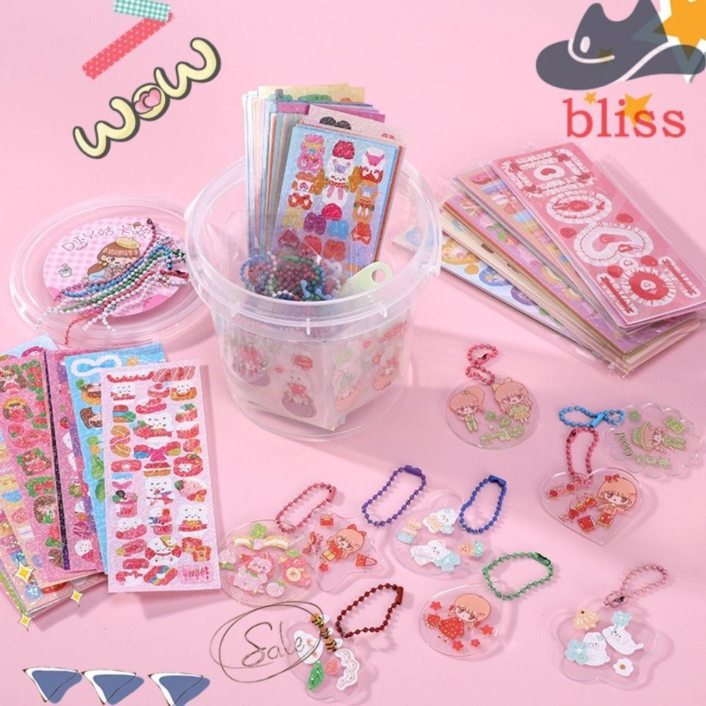 BLISS DIY Keychain Making Kit, Laser Sticker Cartoon Sticker Goo Card ...
