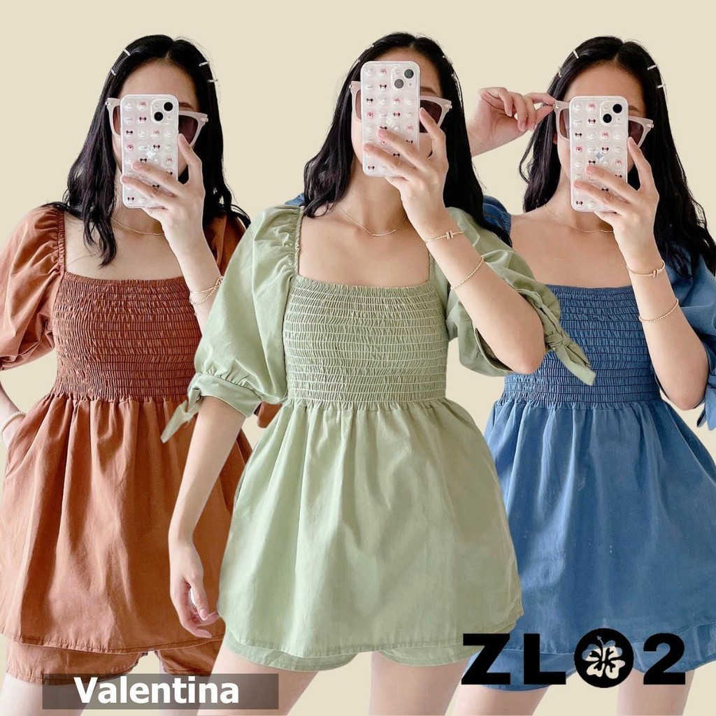 ZLO2 Puff Sleeves Smocked Peplum Top and Shorts Terno Coordinates Set ...